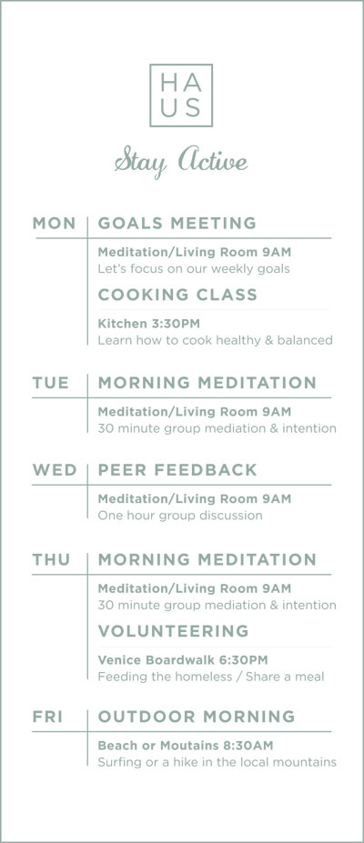 HAUS Recovery Schedule